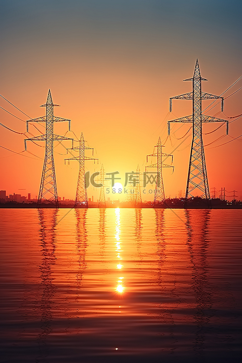 带有电线塔和电线的水体景观背景图片免费下载_海报banner/高清大图_千库网(图片编号6998059)