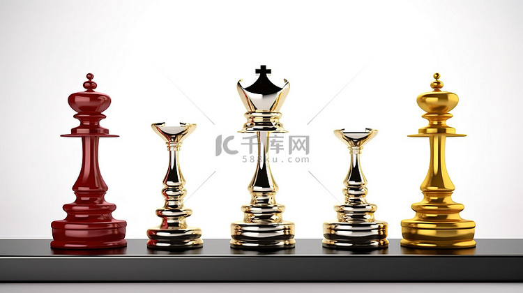 皇家国王和三个国际象棋棋子在白平衡规模 3D 渲染上背景图片免费下载_海报banner/高清大图_千库网(图片编号6880806)