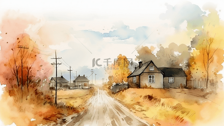 秋天水彩风景插画背景图片免费下载_海报banner/高清大图_千库网(图片编号6654891)