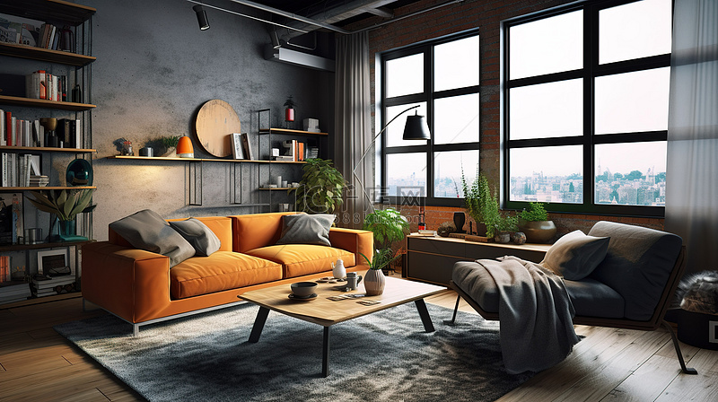 现代公寓室内设计中侘寂风格舒适家具的美学 3D 渲染背景图片免费下载_海报banner/高清大图_千库网(图片编号6815261)