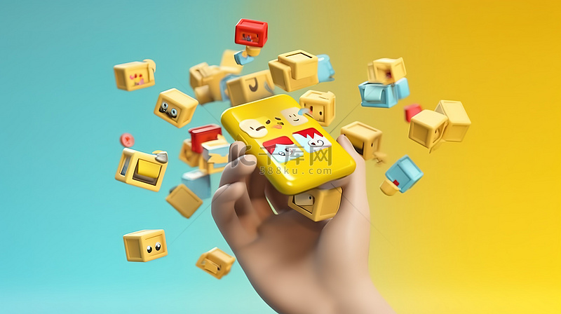 3D 背景中手持的可爱电话图标背景图片免费下载_海报banner/高清大图_千库网(图片编号6792929)