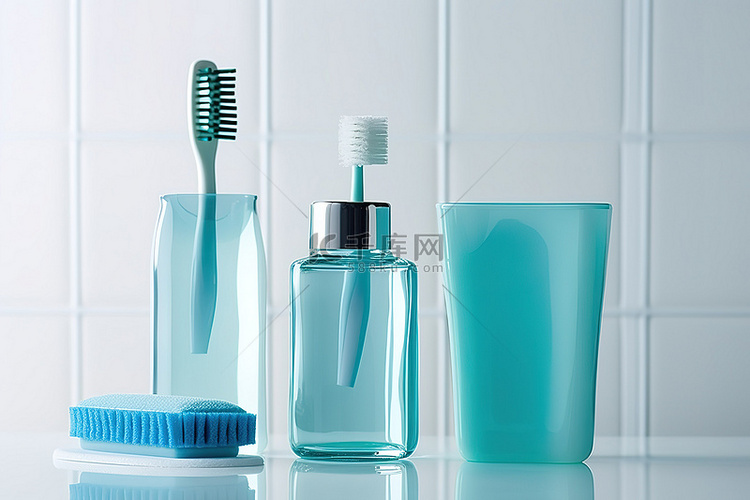 牙刷牙膏一杯水液体肥皂和漱口水背景图片免费下载_海报banner/高清大图_千库网(图片编号7008390)