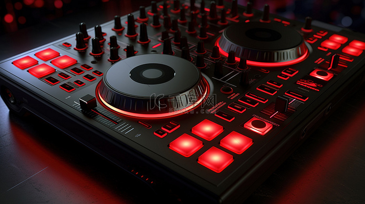 带有红色心形口音的 DJ 控制台的 3D 渲染背景图片免费下载_海报banner/高清大图_千库网(图片编号6832372)