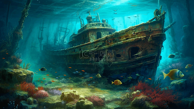 海底沉船美妙背景图片免费下载_海报banner/高清大图_千库网(图片编号6654066)