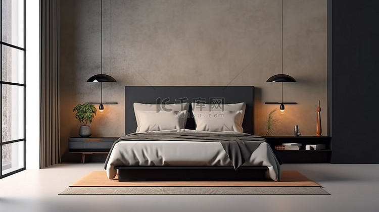 简约卧室内部的 3D 渲染背景图片免费下载_海报banner/高清大图_千库网(图片编号6786300)