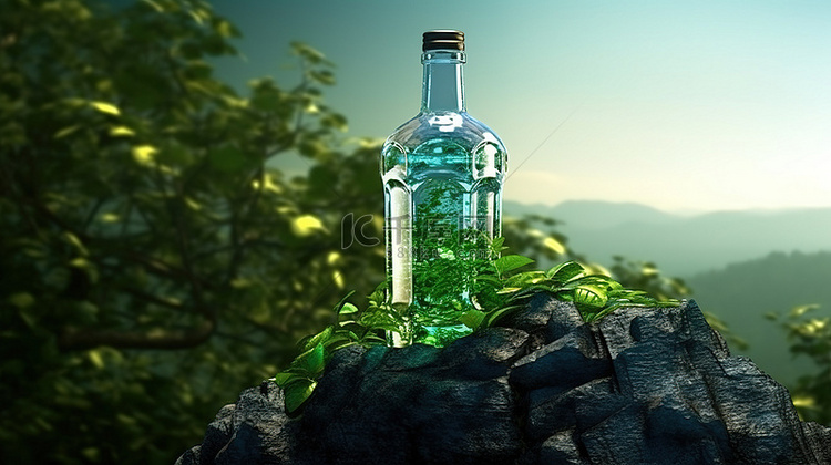 岩石景观与瓶子 3d 渲染背景图片免费下载_海报banner/高清大图_千库网(图片编号6953386)