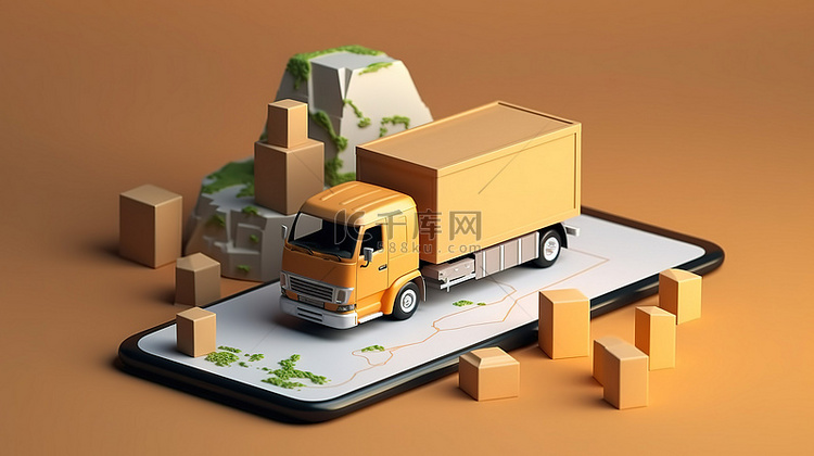 高效的交付系统卡车和智能手机，具有在线跟踪物流和复制空间 3D 插图背景图片免费下载_海报banner/高清大图_千库网(图片编号6781769)