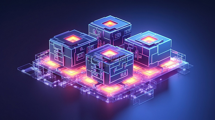 区块链技术概念的 3D 等距渲染背景图片免费下载_海报banner/高清大图_千库网(图片编号6884042)