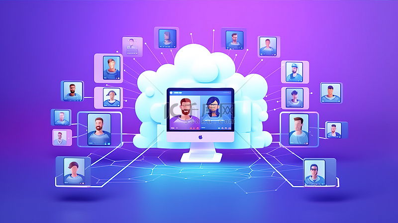 虚拟视频会议 3D 插图背景图片免费下载_海报banner/高清大图_千库网(图片编号6917822)