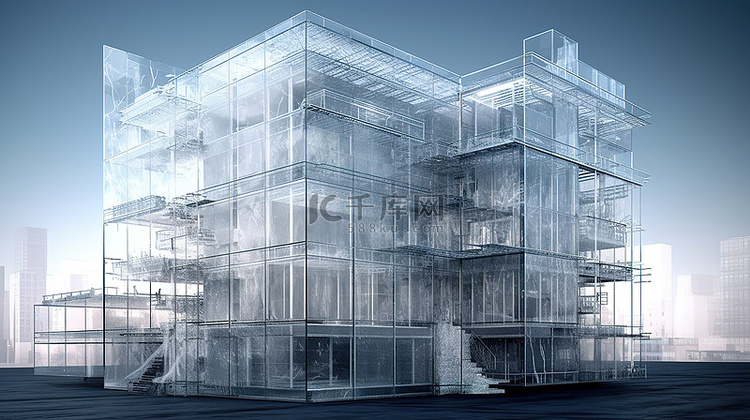 半透明建筑具有透明度的建筑物的 3d 渲染背景图片免费下载_海报banner/高清大图_千库网(图片编号6689606)