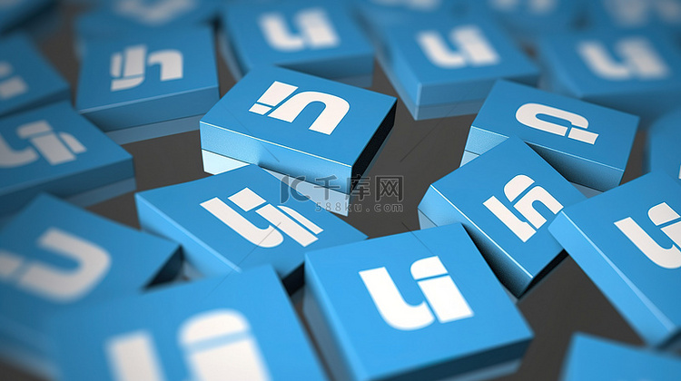 蓝色背景以醒目的 3d 可视化方式展示多个 Linkedin 方形徽章背景图片免费下载 海报banner 高清大图 千库网 图片编号6722326
