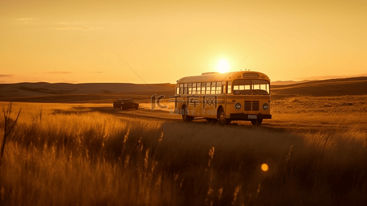 草原汽车黄色日落背景图片免费下载_海报banner/高清大图_千库网(图片编号6645358)