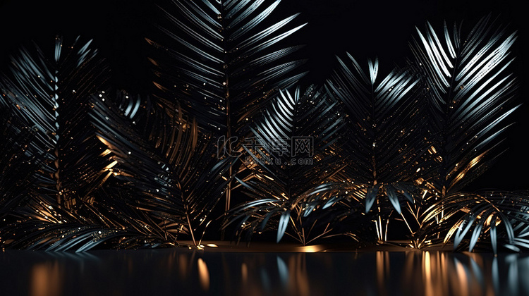 抽象 3D 渲染中闪闪发光的黑色手掌背景图片免费下载_海报banner/高清大图_千库网(图片编号6728531)