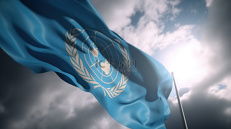 在 3D 渲染中顺畅流动的联合国旗帜在风中飘扬，波浪般的动作背景图片免费下载_海报banner/高清大图_千库网(图片编号6667817)