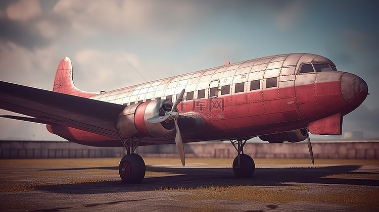 在蓝天的 3D 渲染中老式红色飞机的鸟瞰图背景图片免费下载_海报banner/高清大图_千库网(图片编号6692412)