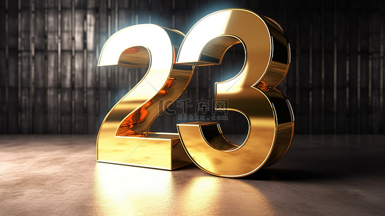 金色 3D 闪亮 23 与混凝土背景专业工作室渲染的反射背景图片免费下载_海报banner/高清大图_千库网(图片编号6768036)