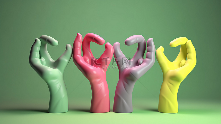 通过 3D 渲染中的卡通手表达爱，用心形手势握紧手指背景图片免费下载_海报banner/高清大图_千库网(图片编号6728908)