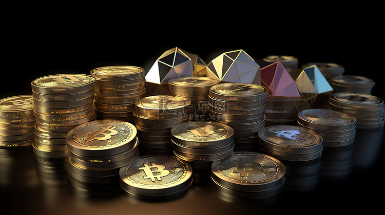 顶级加密货币比特币以太坊币安和瑞波币的堆叠 3D 渲染背景图片免费下载_海报banner/高清大图_千库网(图片编号6667788)