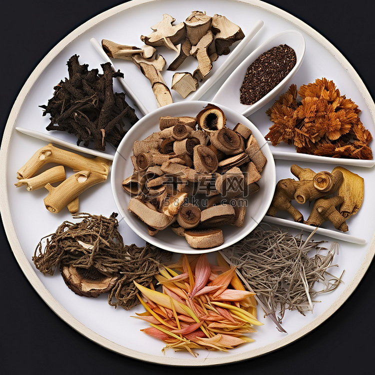 瓷盘上的各种草药成分背景图片免费下载_海报banner/高清大图_千库网(图片编号7009304)