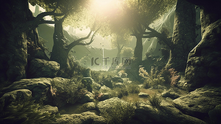 森林大树植物石头背景图片免费下载_海报banner/高清大图_千库网(图片编号6638961)