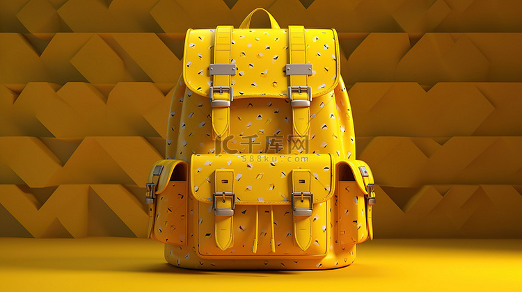 带有独特图案的黄色 3D 渲染书包背景图片免费下载_海报banner/高清大图_千库网(图片编号6834319)