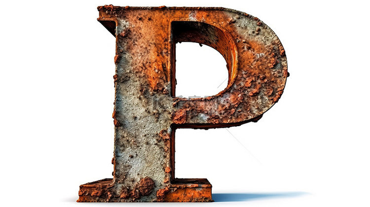 白色背景上的质朴大写字母 p 3d 渲染字体，具有氧化纹理背景图片免费下载_海报banner/高清大图_千库网(图片编号6932393)