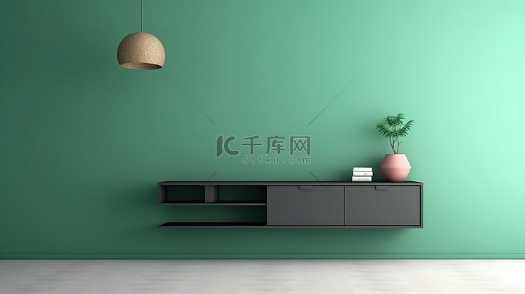 带绿墙的当代房间橱柜样机的 3D 渲染背景图片免费下载_海报banner/高清大图_千库网(图片编号6847622)