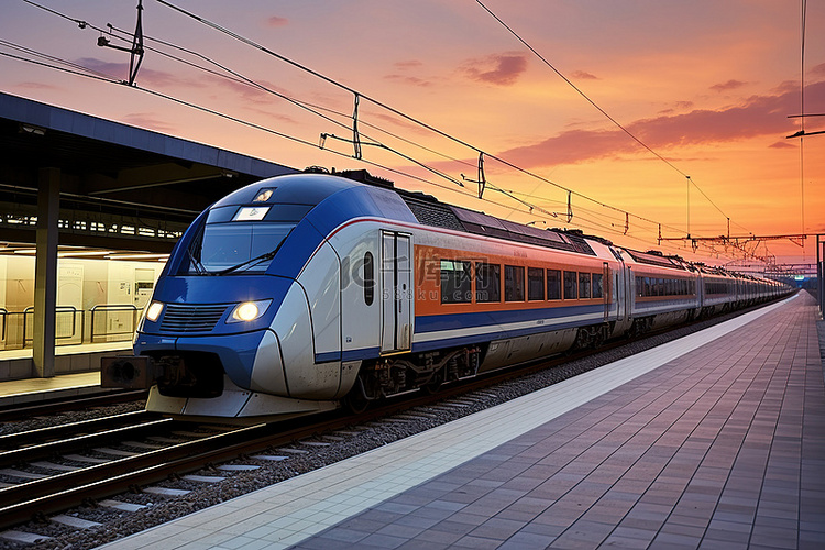 日落时分，一列旅客列车在车站出发前背景图片免费下载_海报banner/高清大图_千库网(图片编号6994555)
