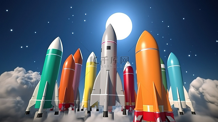 独特的火箭设计以高飞的 3D 模型脱颖而出，在竞争中脱颖而出背景图片免费下载_海报banner/高清大图_千库网(图片编号6700587)