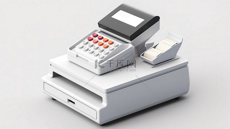 银行终端收银机 pos 机的 3d 渲染，白色背景上带有空白卷现金带，非常适合支付交易背景图片免费下载_海报banner/高清大图_千库网 ...