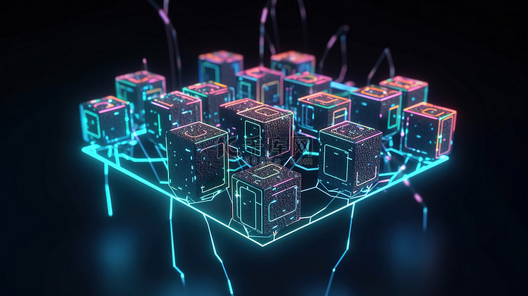 使用 3D 渲染的区块链技术插图背景图片免费下载_海报banner/高清大图_千库网(图片编号6669859)