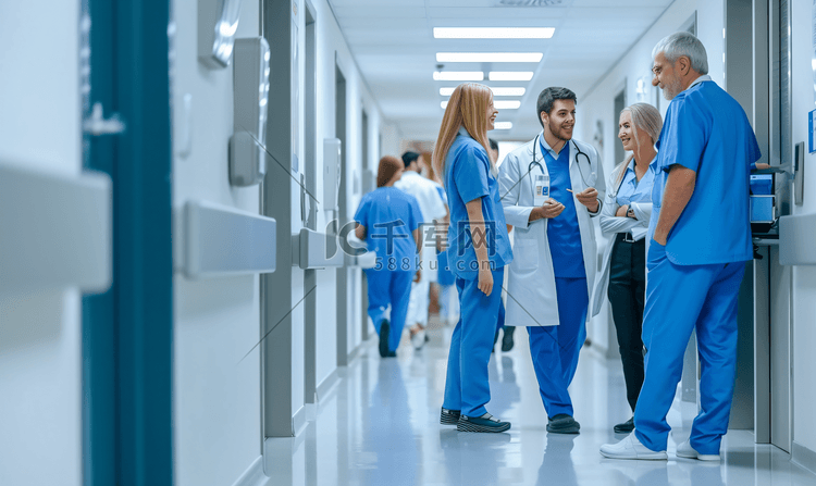医生护士与病人走廊交谈高清摄影大图-千库网