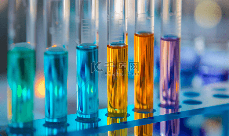 实验室中的试管高清摄影大图-千库网