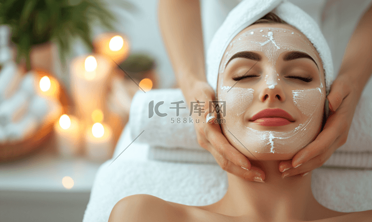 美女顾客在做美容SPA高清摄影大图-千库网