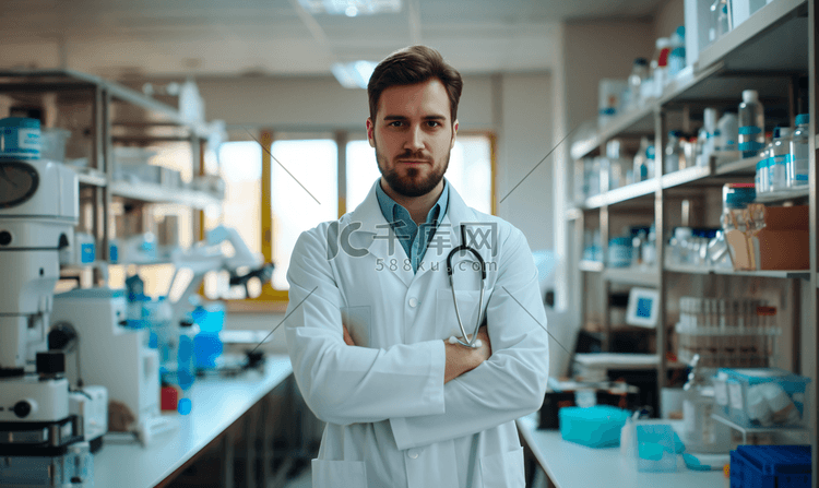 医疗工作者科研室科研人像高清摄影大图-千库网