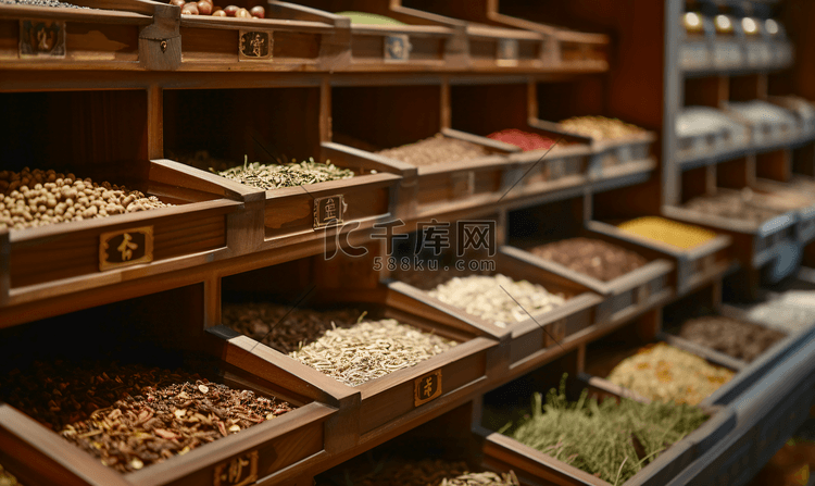 中医馆里的药材架特写高清摄影大图-千库网