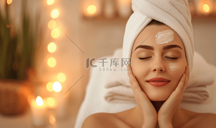 美女顾客在做美容SPA高清摄影大图-千库网