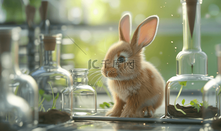 实验中的小兔子高清摄影大图-千库网