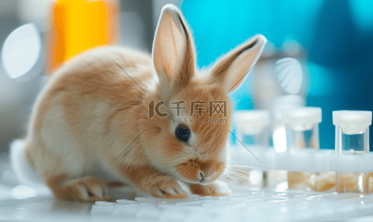 实验中的小兔子高清摄影大图-千库网