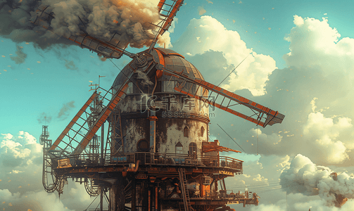 工程师仰视大风车加油背影高清摄影大图-千库网