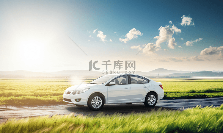 白色轿车汽车背景新能源高清摄影大图-千库网