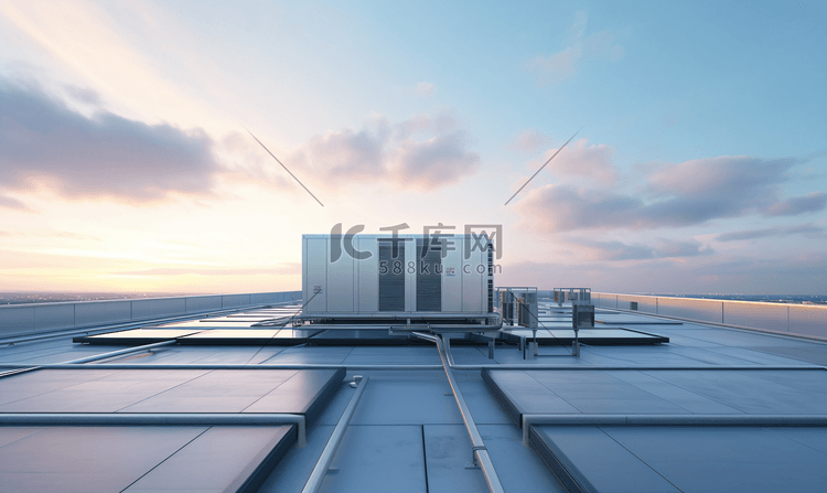 屋顶的光伏发电设备高清摄影大图-千库网