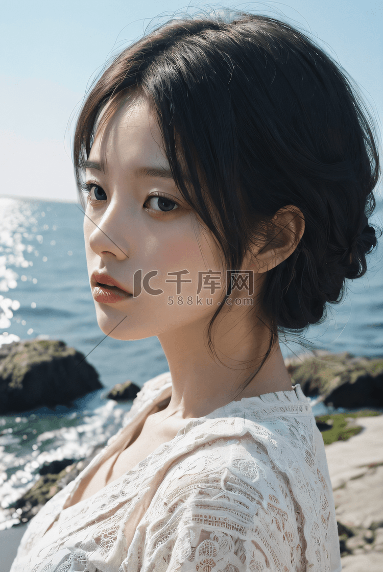 站在海边的女生摄影图高清摄影大图-千库网