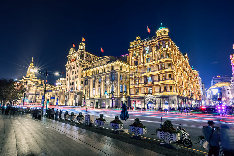 上海外滩建筑群夜景高清摄影大图-千库网