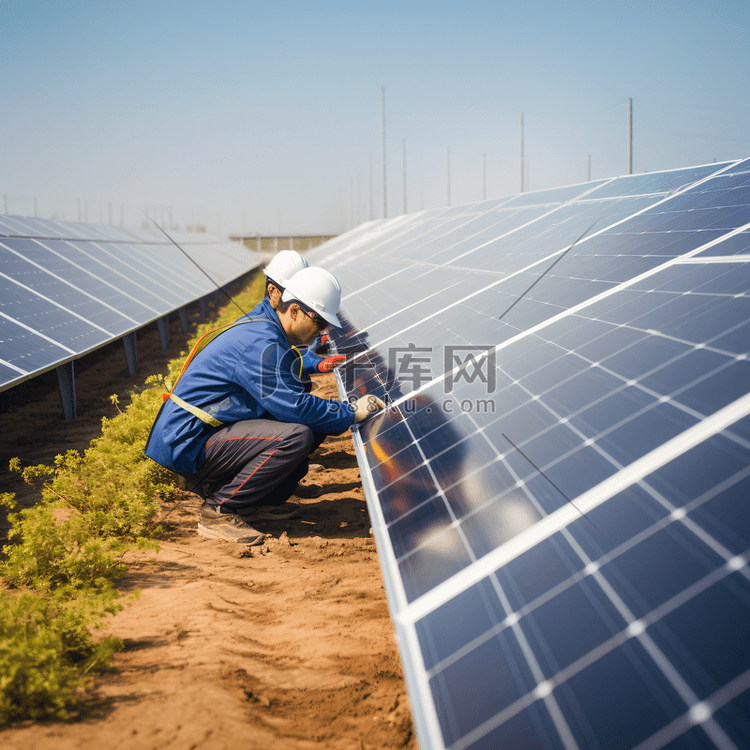 太阳能电池板上的水滴高清摄影大图-千库网