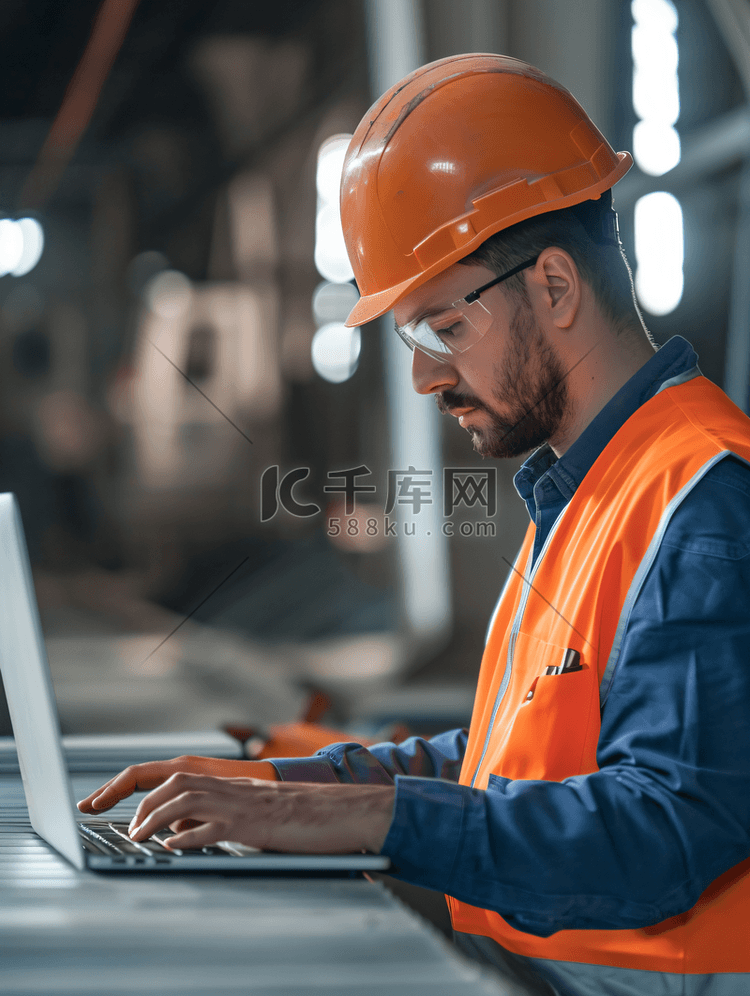 男性工程师使用笔记本办公高清摄影大图-千库网