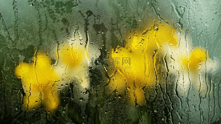 春天雨天玻璃窗里的一束黄色的水仙花设计图背景图片免费下载-千库网