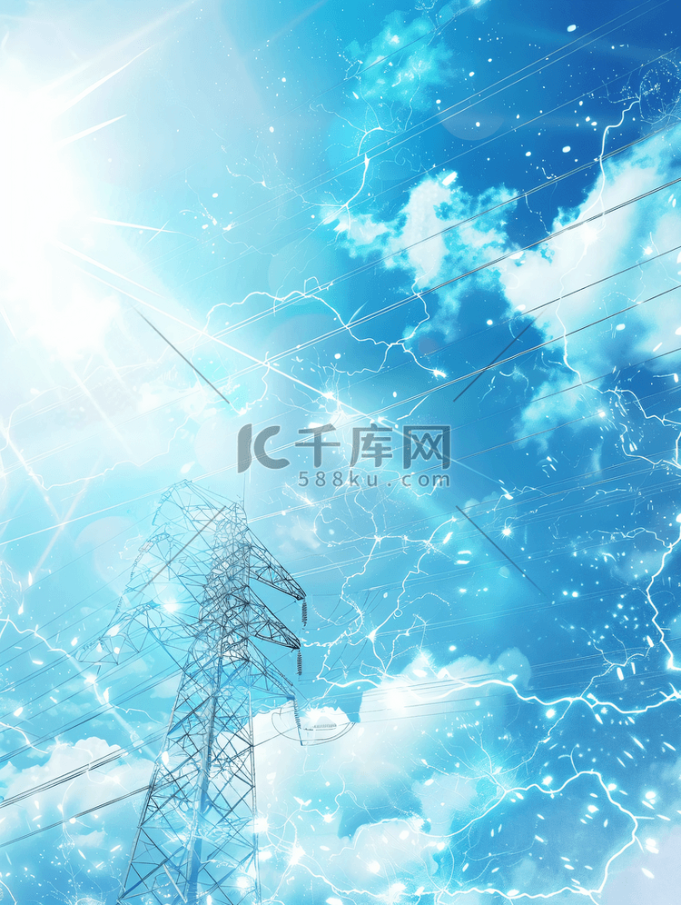 蓝色的天空电力现代新能源高清摄影大图-千库网