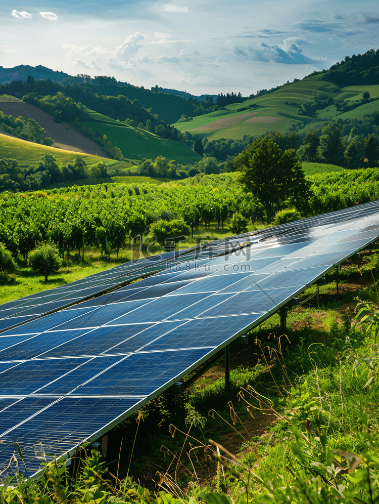 农场里的太阳能电池板高清摄影大图-千库网