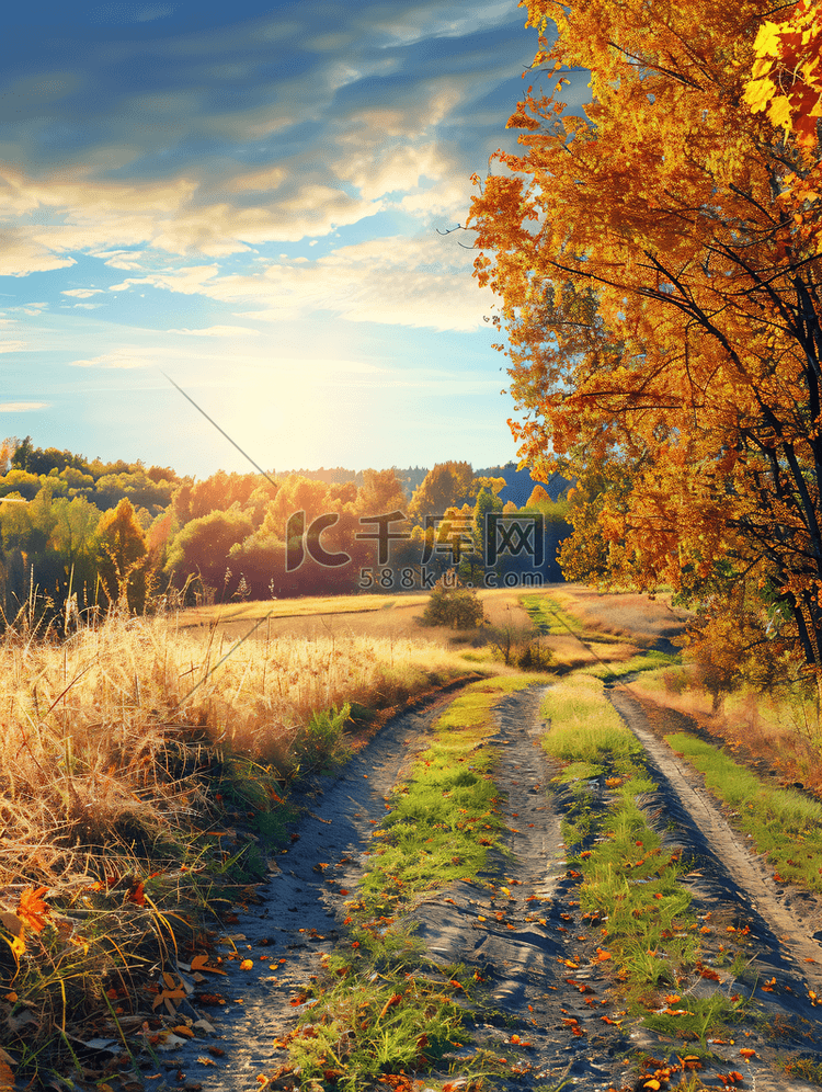 草原天路的秋天高清摄影大图-千库网